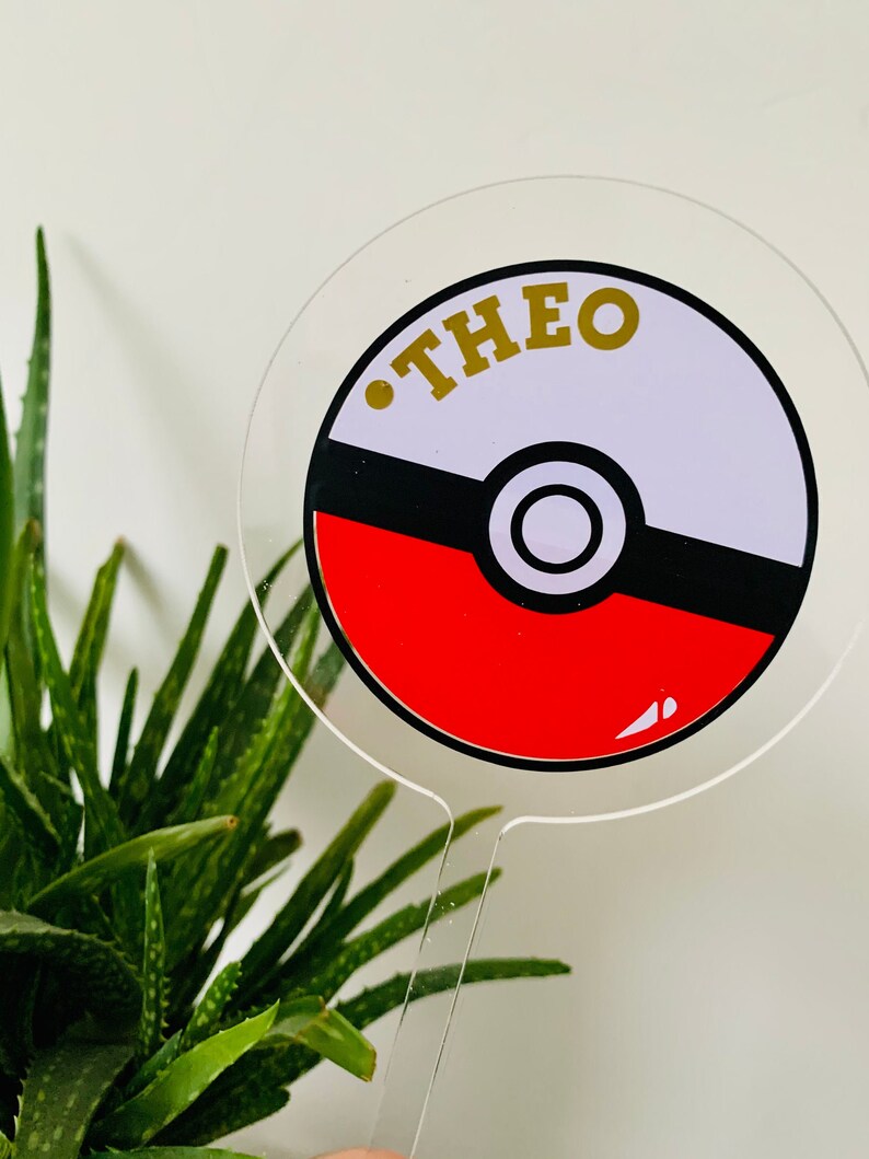 Personalised Pokemon Pokeball Acrylic Cake Topper Gift Tag - Etsy