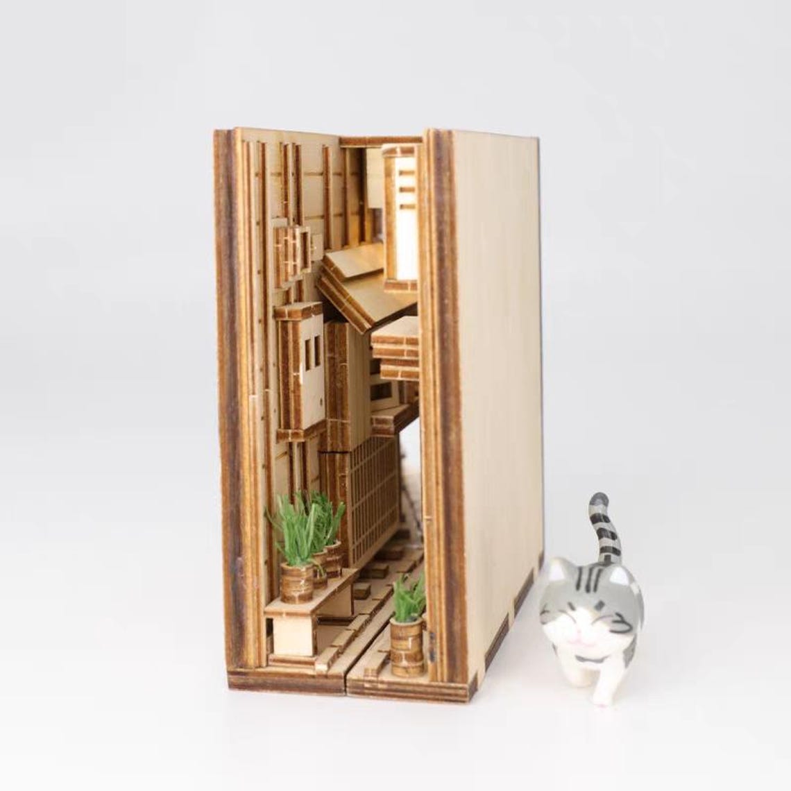 Japanese Street Book Nook DIY Kit Miniature Book Shelf Insert With LED ...