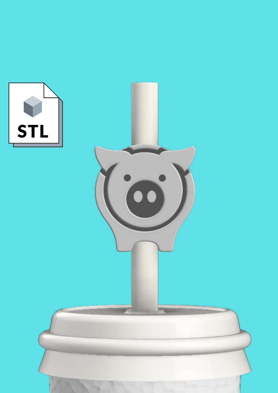 Pig Straw Topper STL File for 3D Printing Digital Download - Etsy