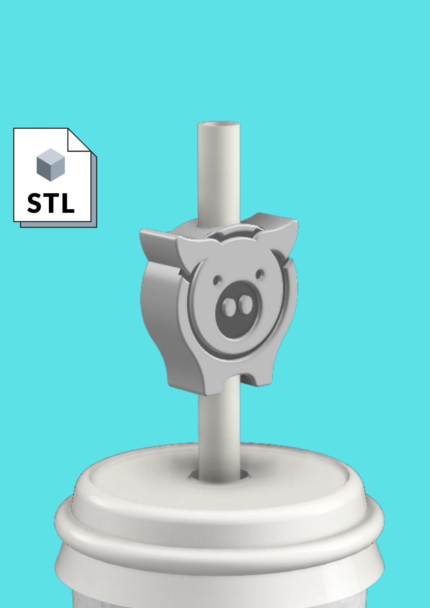 Pig Straw Topper STL File for 3D Printing Digital Download - Etsy