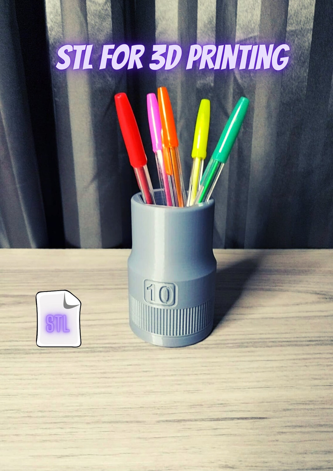 10mm Socket Pen Holder 3D Print STL File for 3D Printing Digital ...