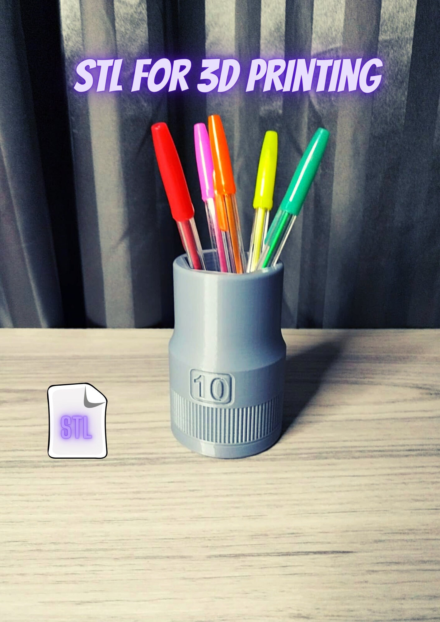10mm Socket Pen Holder 3D Print STL File for 3D Printing Digital ...