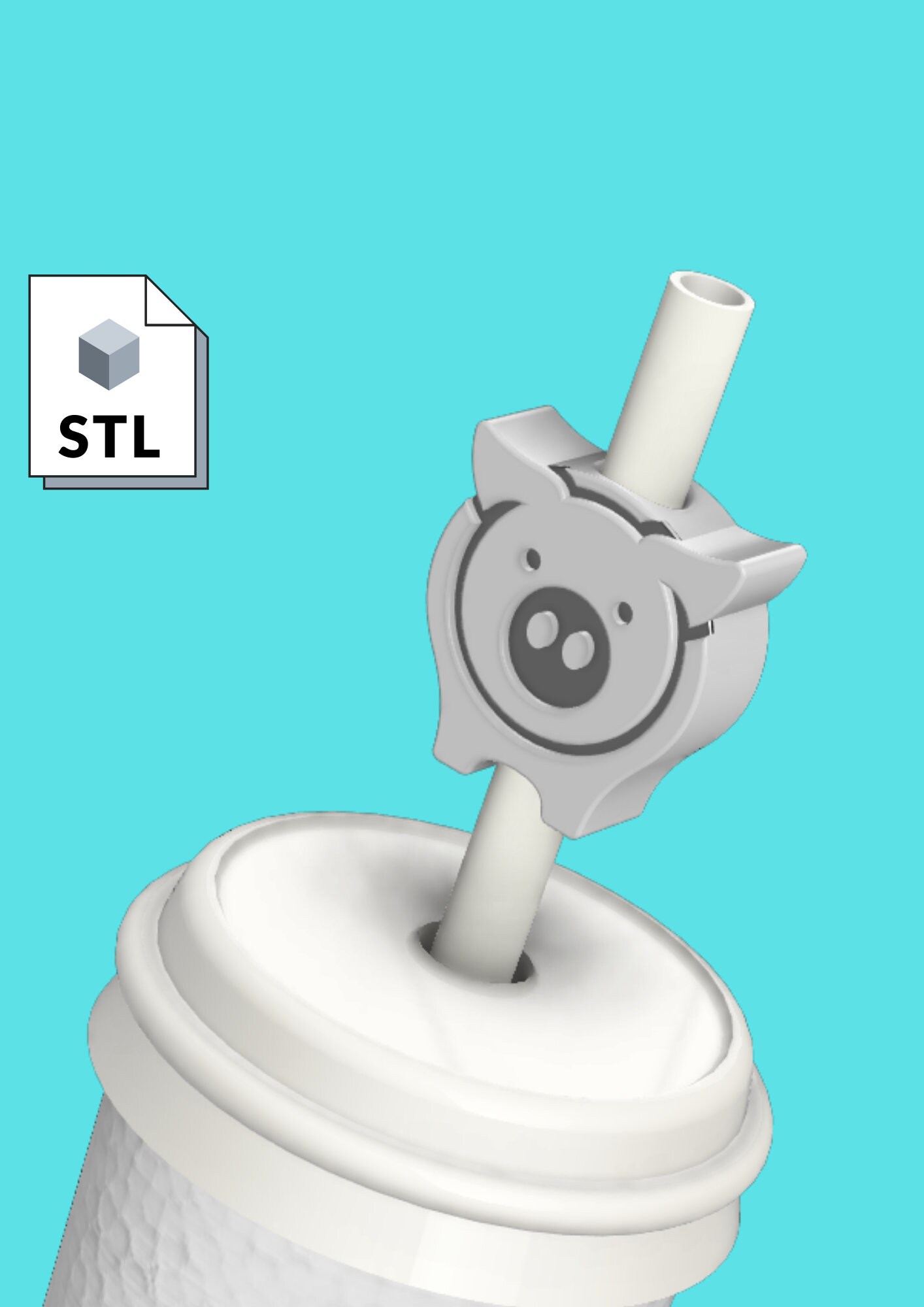 Pig Straw Topper STL File for 3D Printing Digital Download - Etsy