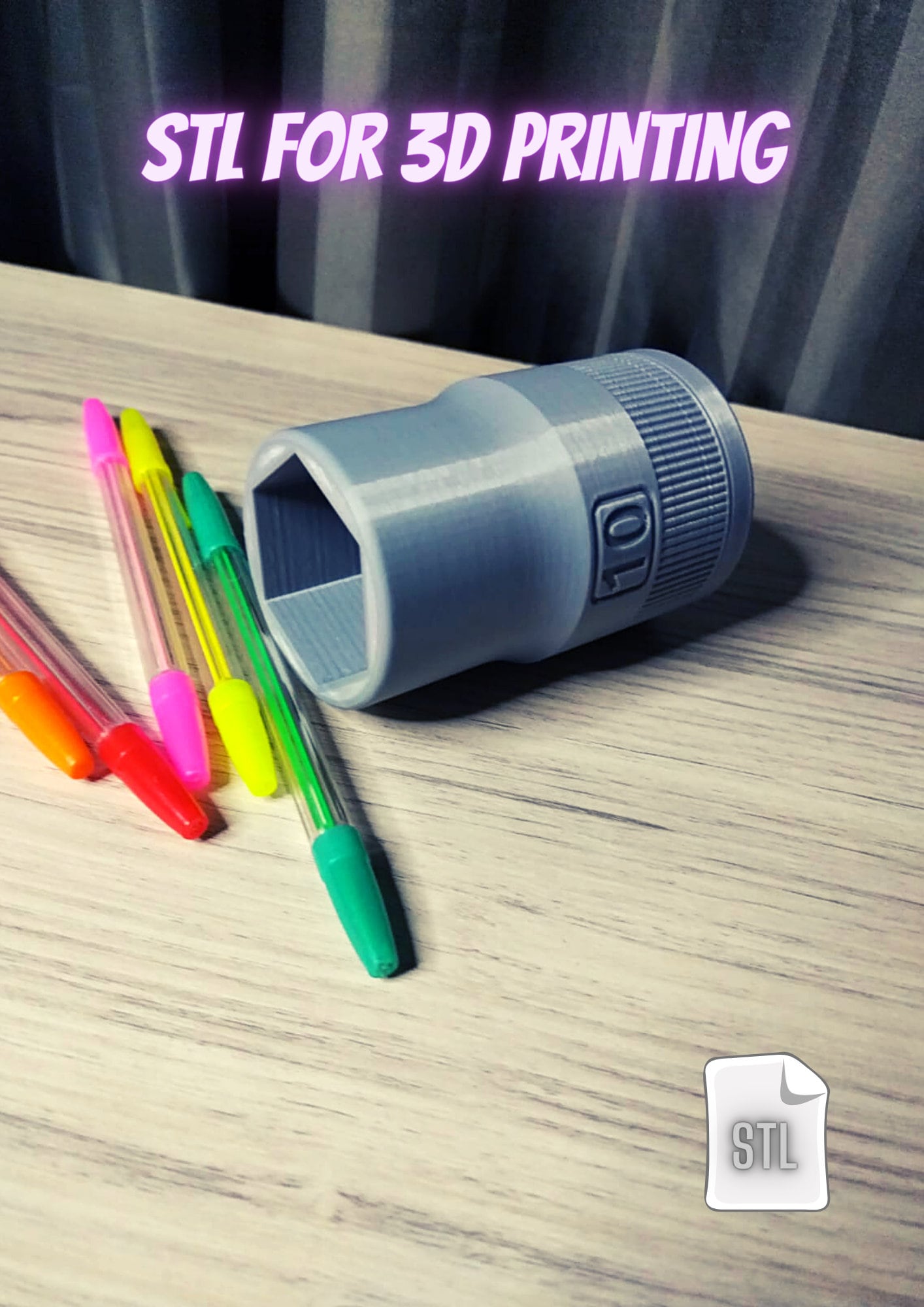 10mm Socket Pen Holder 3D Print STL File for 3D Printing Digital ...