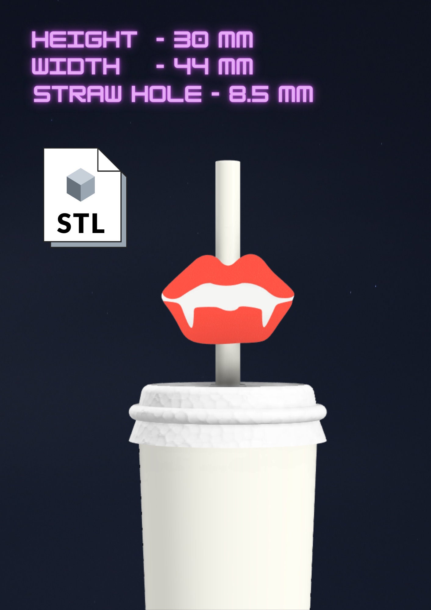 Vampire Mouth Straw Topper STL File for 3D Printing Digital Download - Etsy