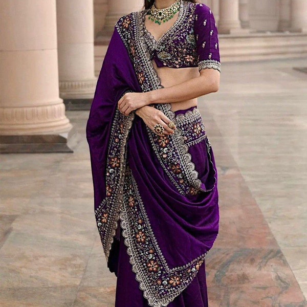 Buy VELVET SAREE Online In India - Etsy India