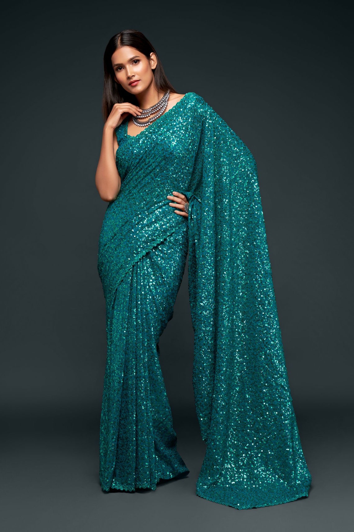 Teal Blue Sari / Woman Clothing Wedding Wear Sari Dress - Etsy