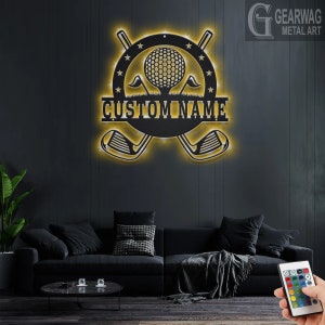 Custom Golf Metal Wall Art With LED Light, Personalized Golf Player ...