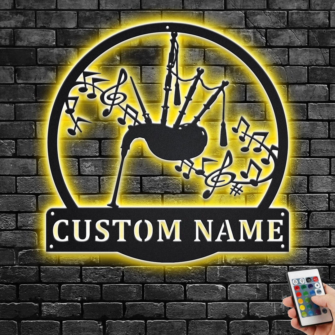 Custom Bagpipes Metal Wall Art With LED Lights: Personalized Name Sign ...
