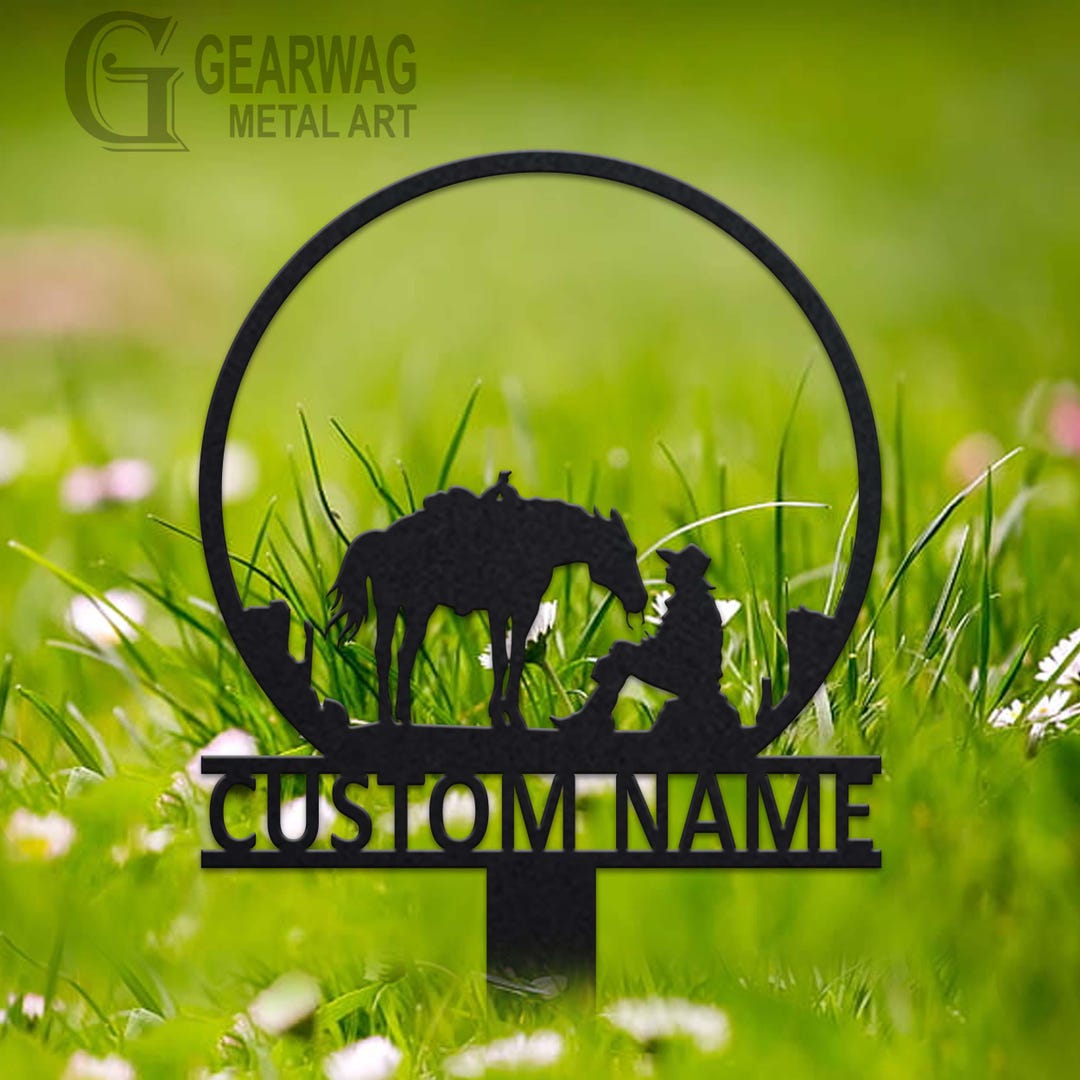 Personalized Cowboy Garden Sign, Metal Yard Art, Custom Cowboy Garden ...