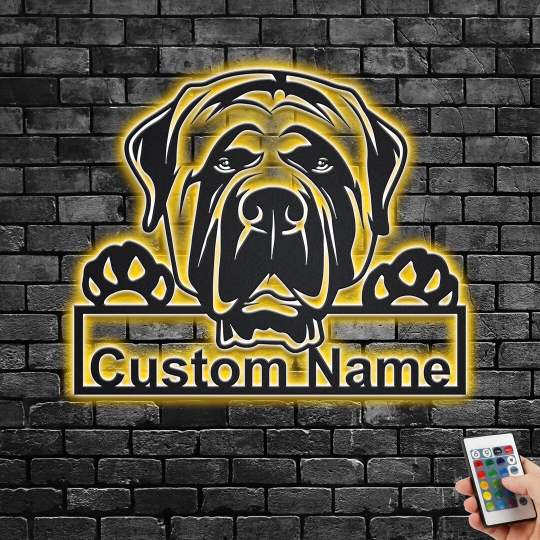 Custom English Mastiff Metal Wall Art With LED Light, Personalized ...