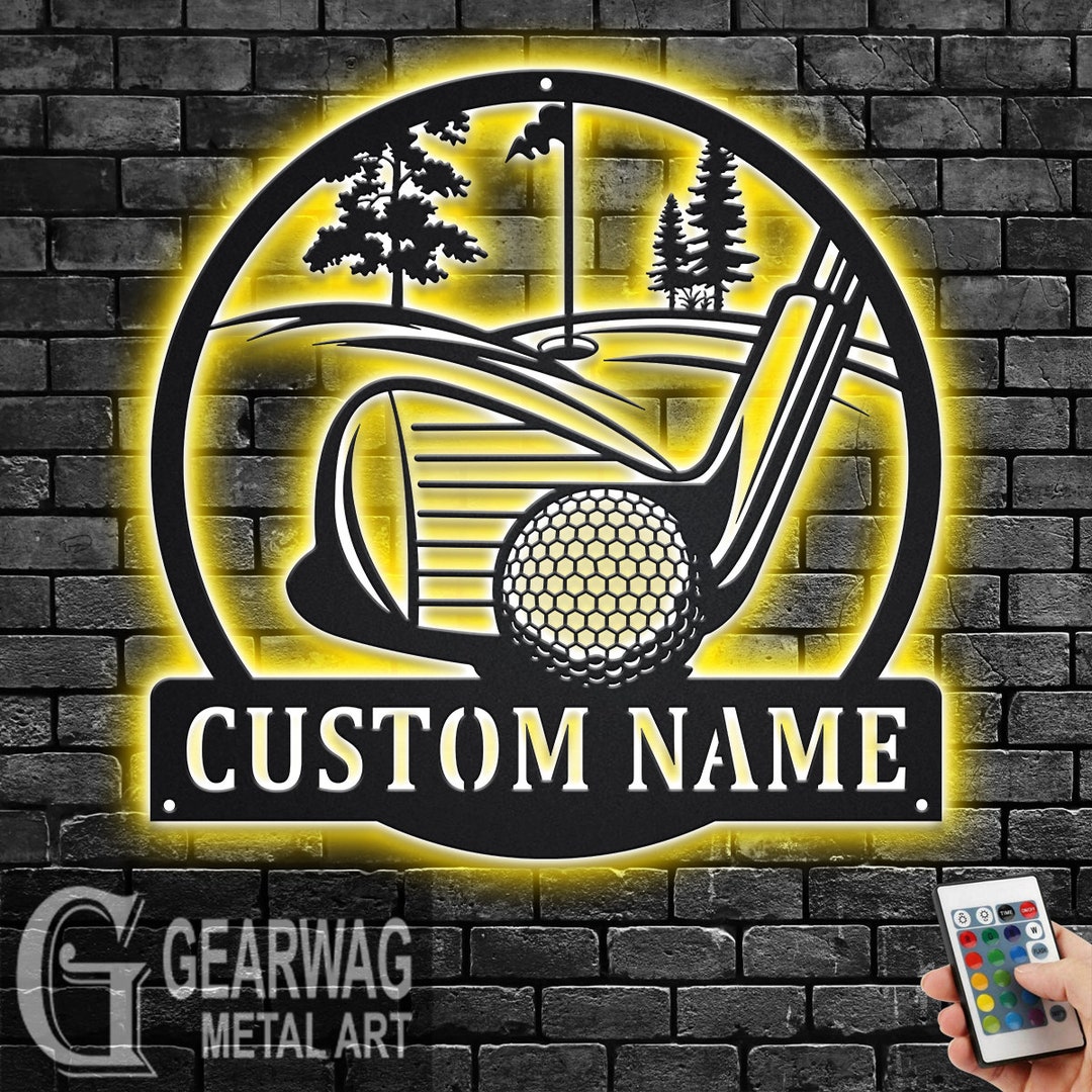 Custom Golf Metal Wall Art With LED Light, Personalized Golf Player ...
