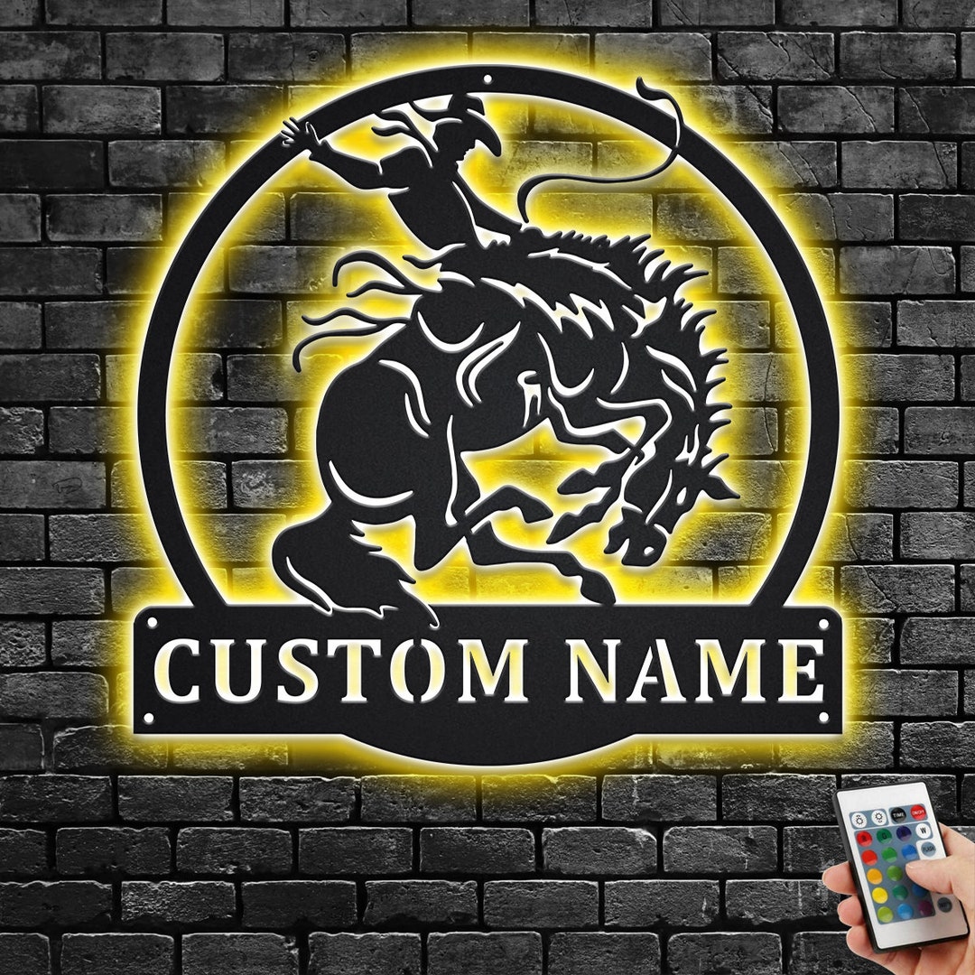 Custom Rodeo Metal Wall Art With LED Light, Personalized Rodeo Name ...