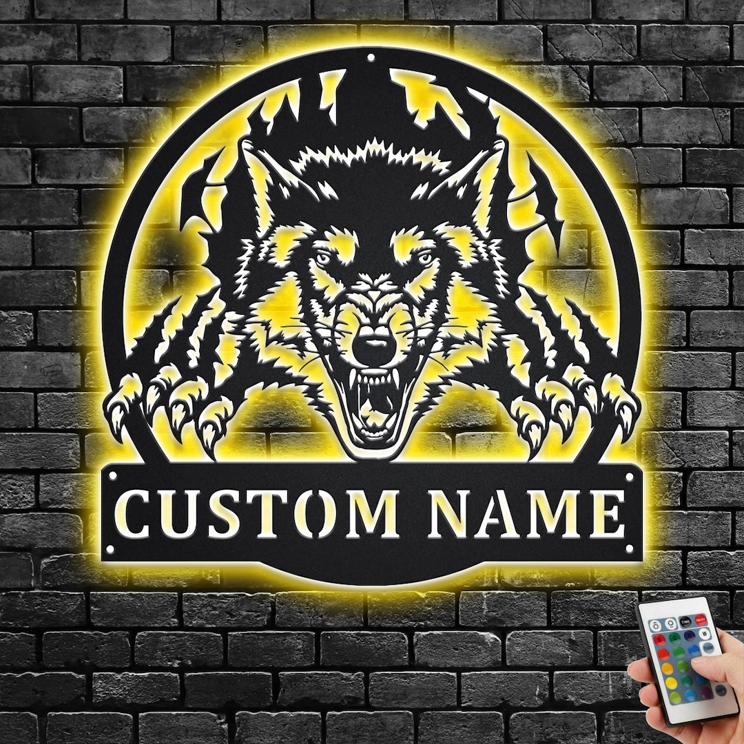 Custom Wolf Claws Scratch Metal Wall Art With LED Light, Personalized ...