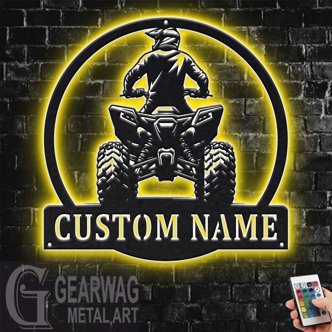 Custom ATV Rider Metal Sign With LED Light, Personalized Quad Biker ...