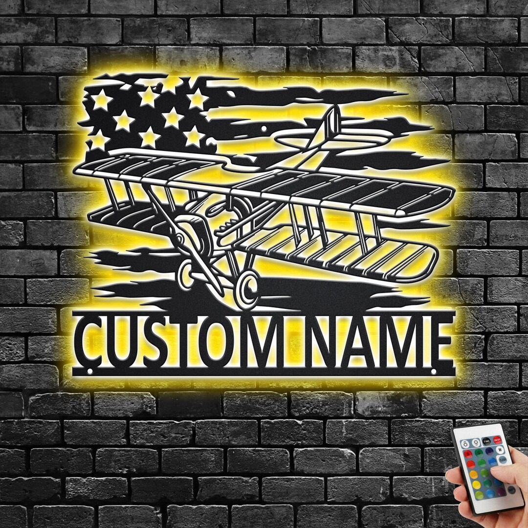 Custom US Biplane Metal Wall Art With LED Light Personalized - Etsy