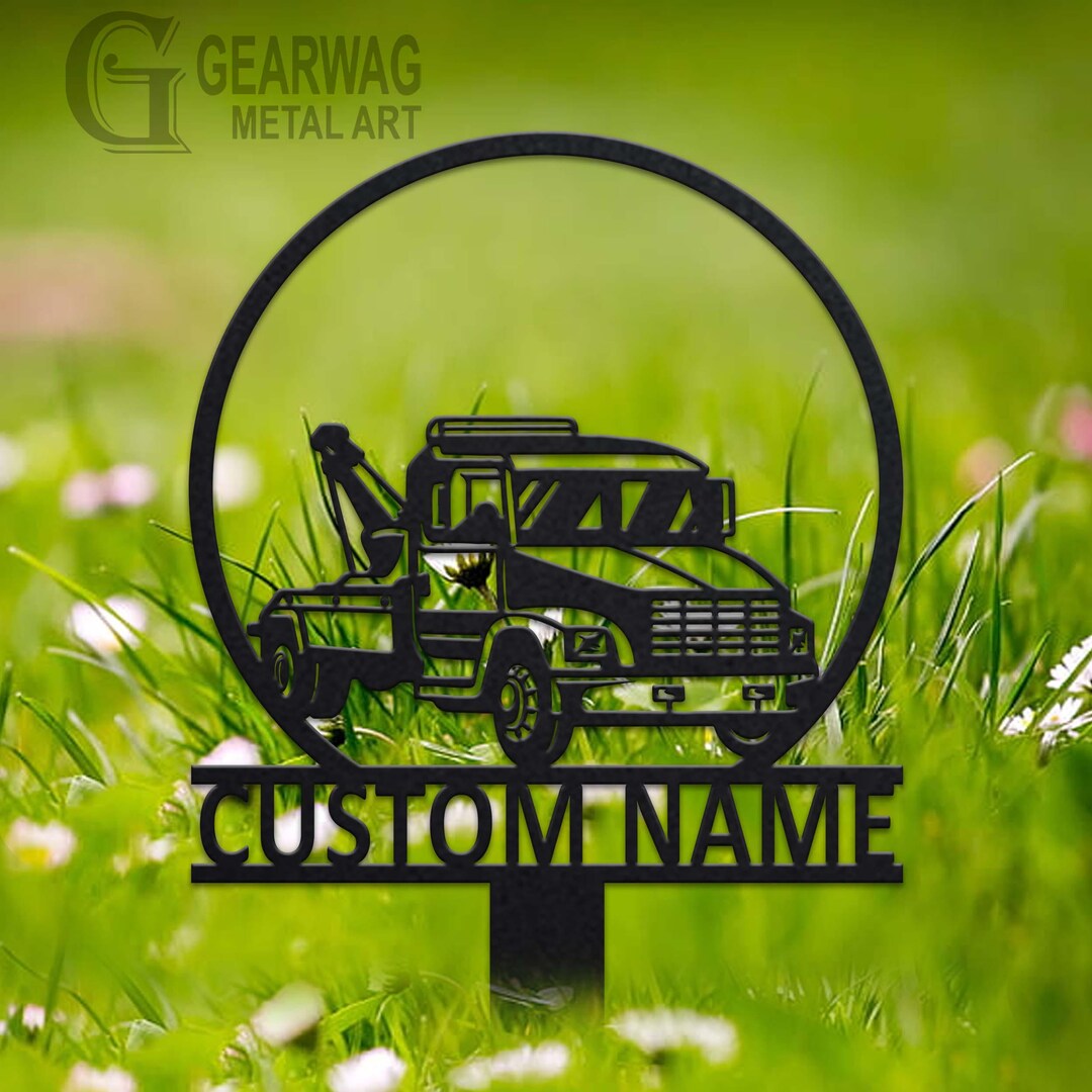 Personalized Tow Truck Garden Sign, Metal Yard Art, Custom Tow Truck ...