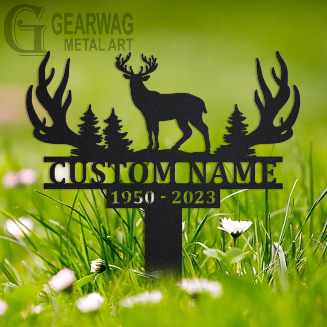 Personalized Deer Hunter Memorial Stake: Custom Engraved Cemetery Grave ...
