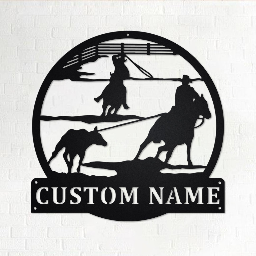 Custom Team Roper Cowboy Horse Metal Wall Art, Personalized Team Roper ...