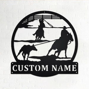 Custom Team Roper Cowboy Horse Metal Wall Art, Personalized Team Roper ...