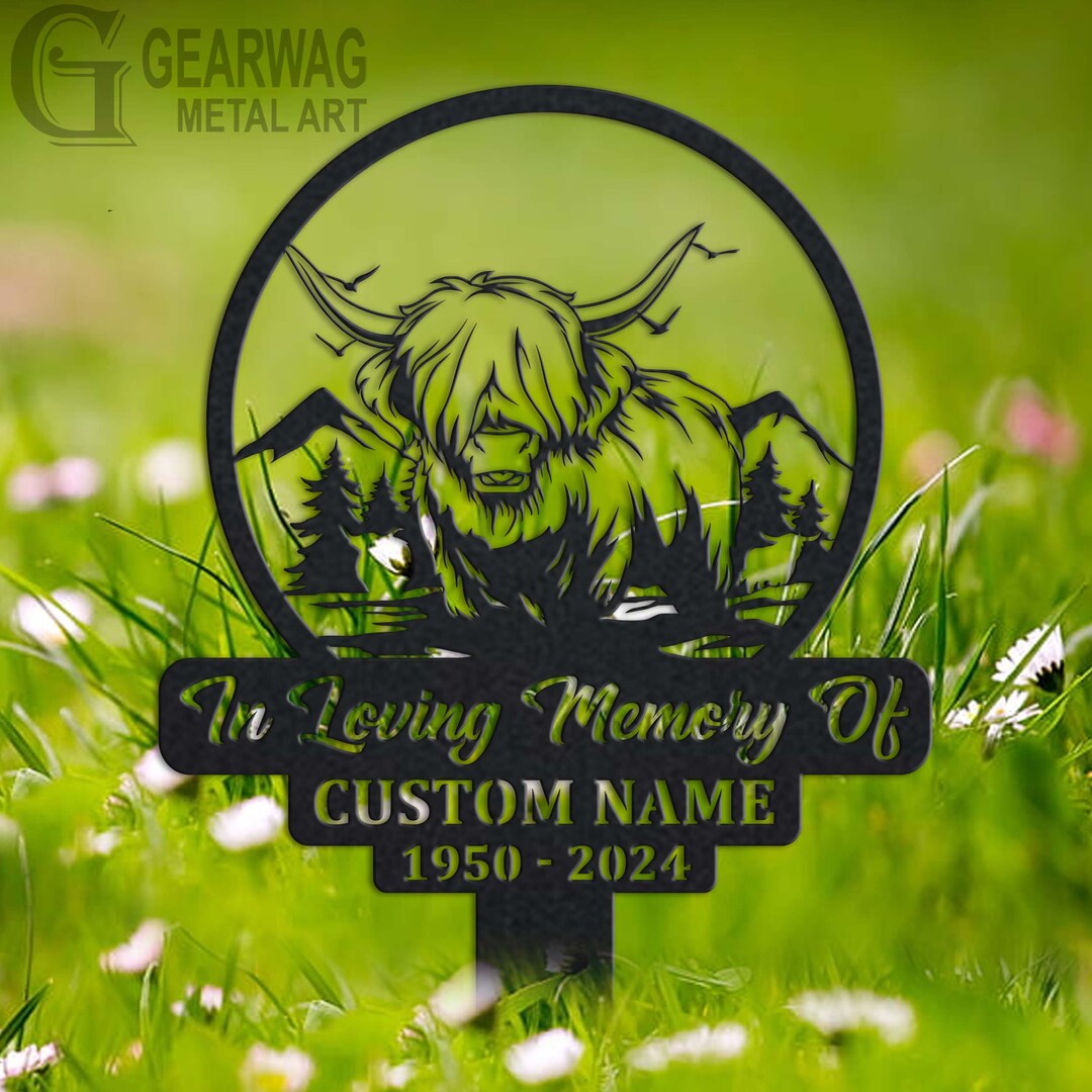 Custom Highland Cow Memorial Stake, Metal Stake, Outdoor Decor, in ...