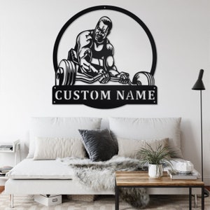 Custom Powerlifting Man Metal Wall Art, Personalized Powerlifting Name ...