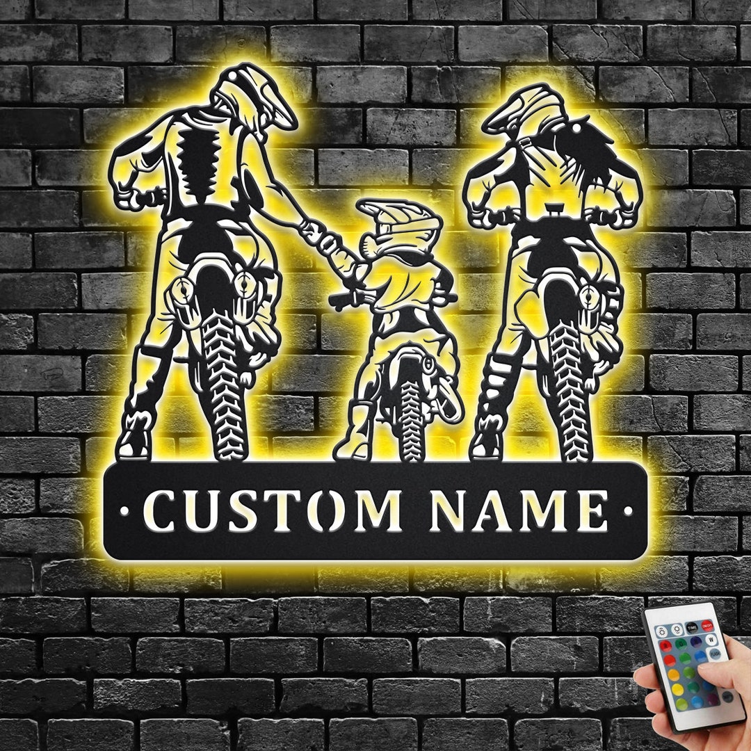 Custom Family Motocross Metal Wall Art With LED Light, Personalized ...