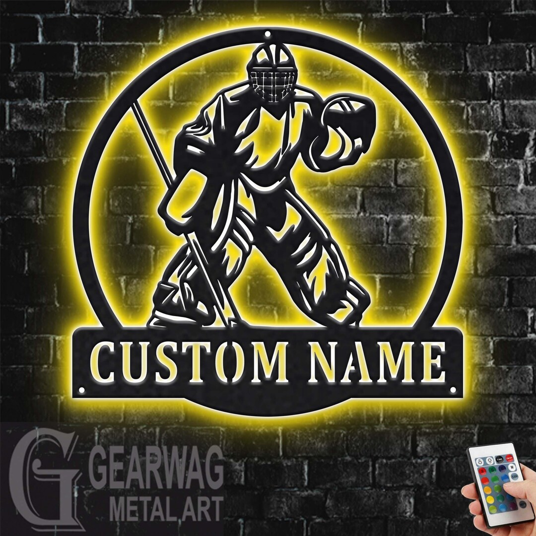 Custom Hockey Goalie Metal Sign With LED Light, Personalized Hockey ...
