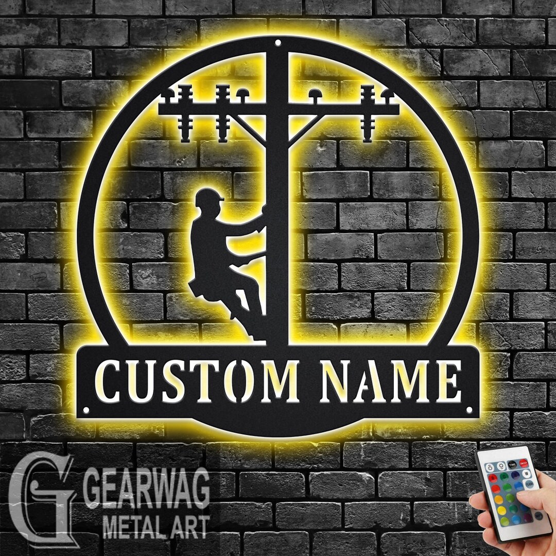 Custom Lineman Metal Wall Art With LED Light, Personalized Lineman Name ...