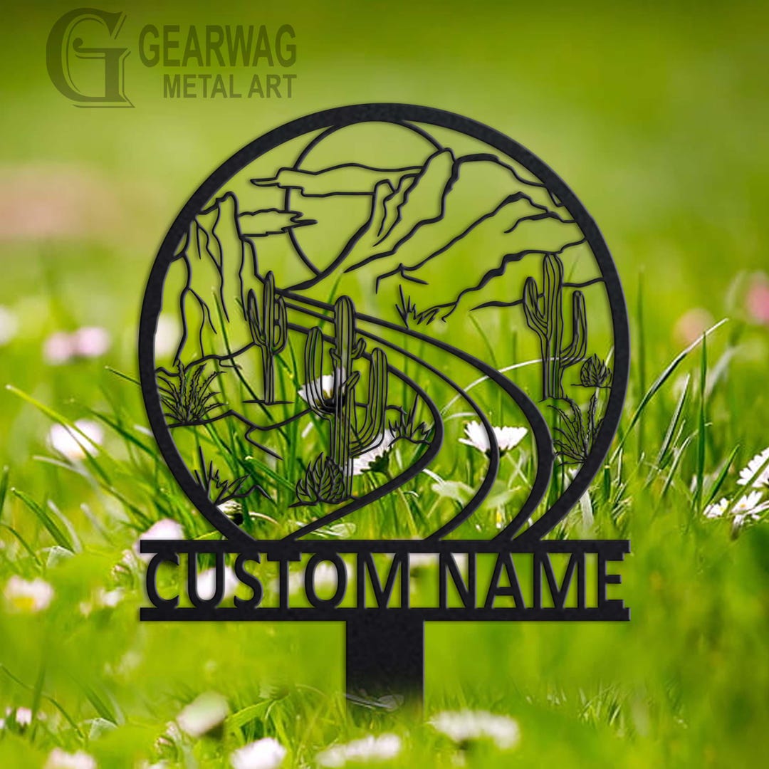 Personalized Cactus Garden Sign, Metal Yard Art, Custom Cactus Garden ...