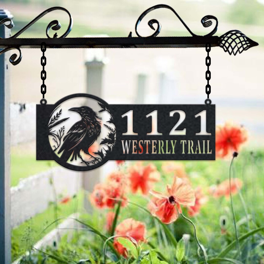 Personalized Black Crow Raven Bird Metal Address Sign House Number ...