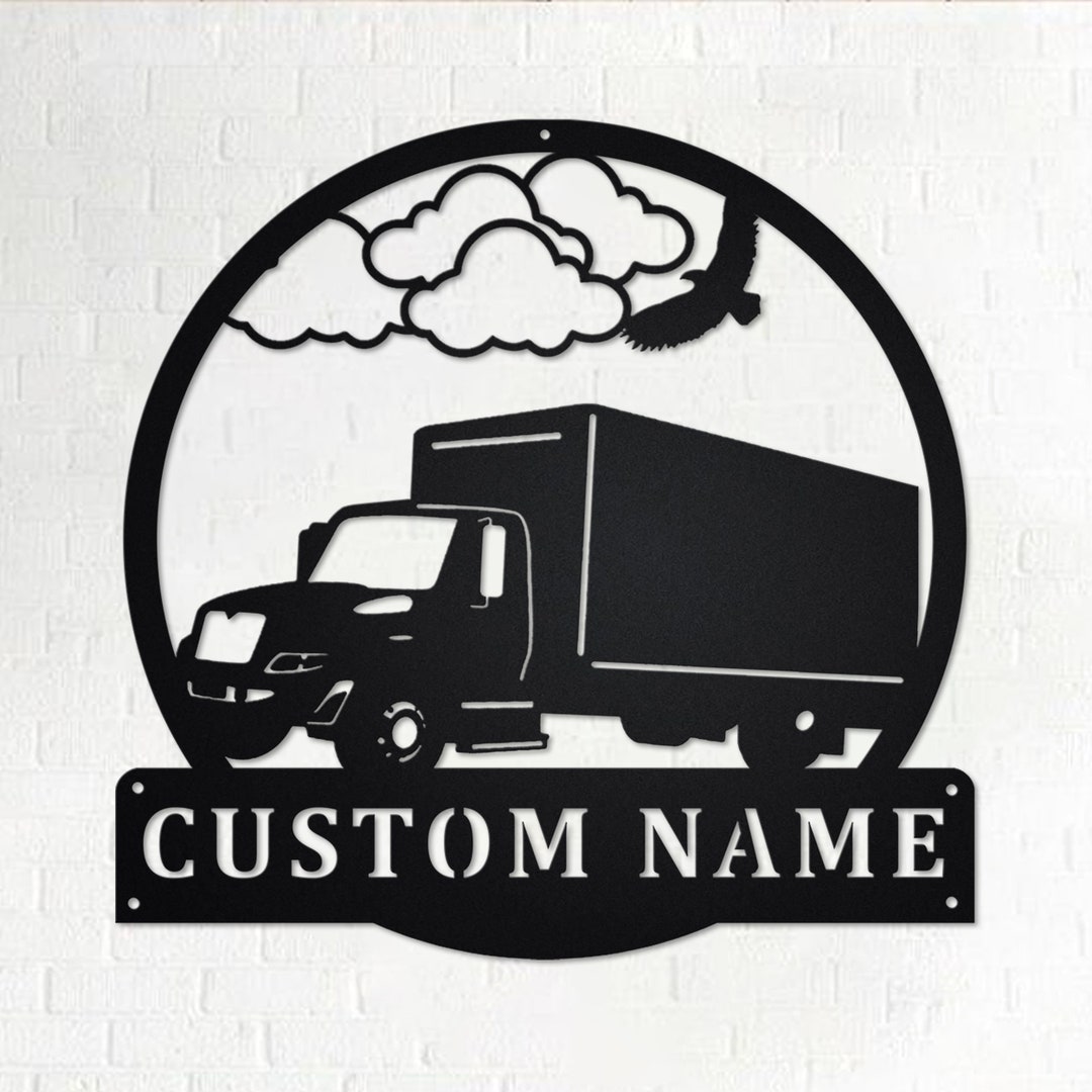 Custom Box Truck Metal Wall Art, Personalized Truck Driver Name Sign ...