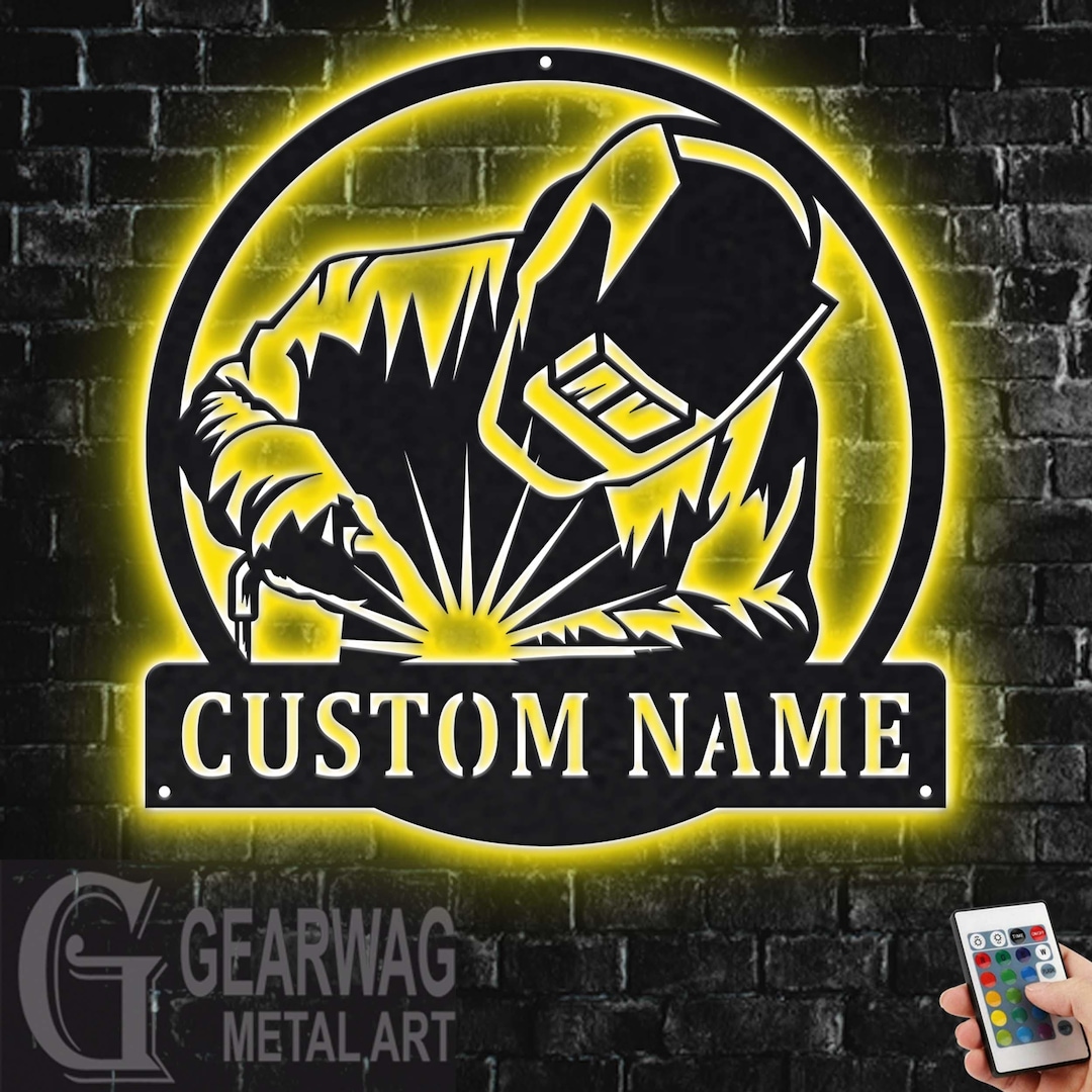 Custom Welder Metal Sign With LED Light, Personalized Welder Name Sign ...