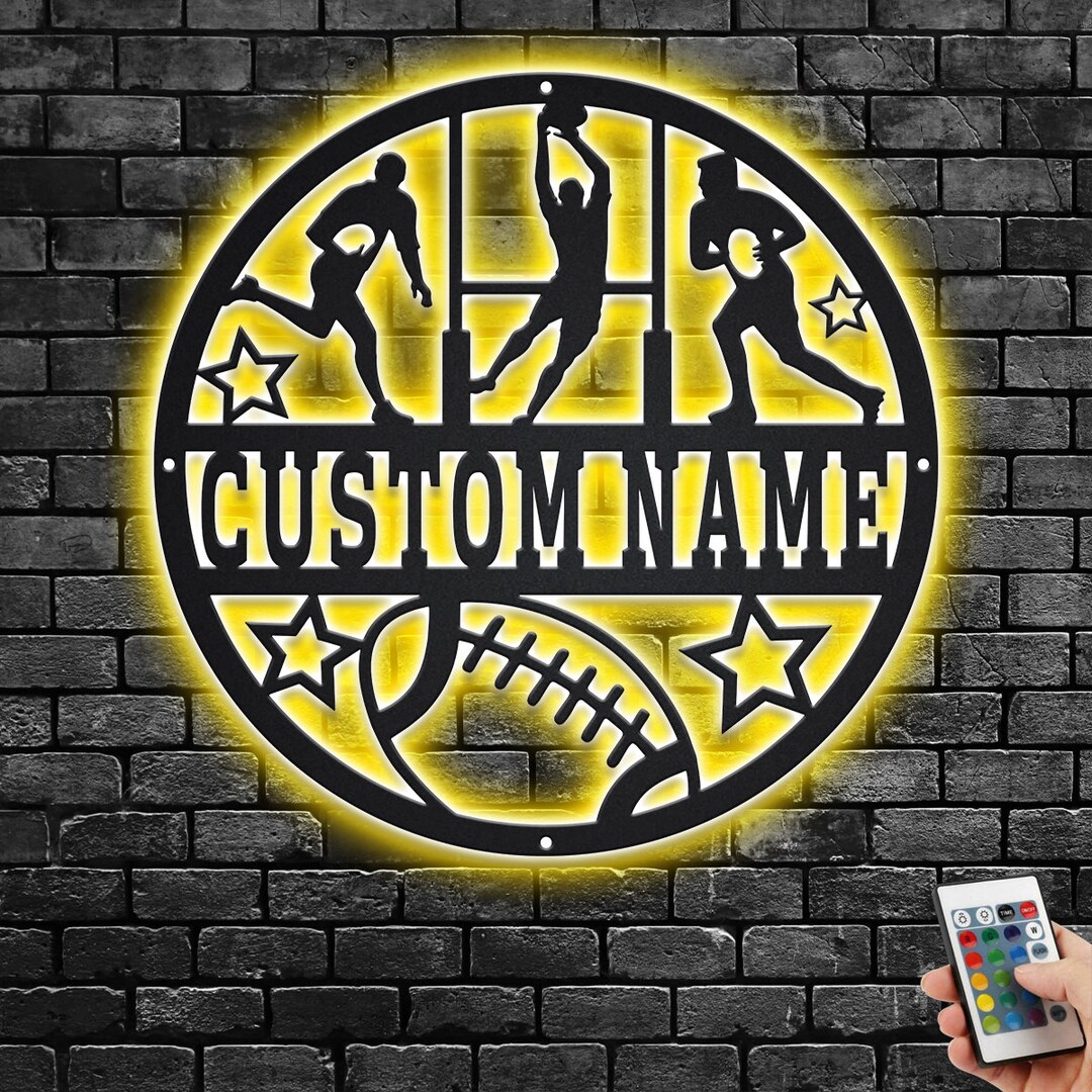 Custom Rugby Metal Wall Art With LED Light, Personalized Rugby Player ...