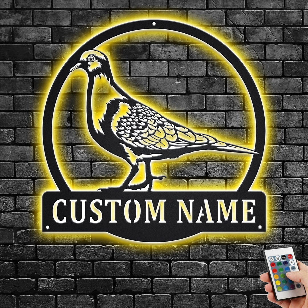 Custom Dove Metal Wall Art With LED Light, Personalized Dove Name Sign ...