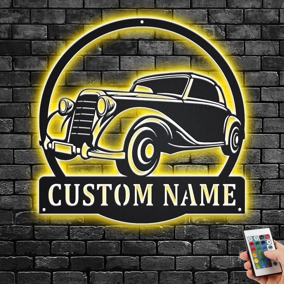 Custom Vintage Car Metal LED Sign: Personalized Garage Decor - Etsy