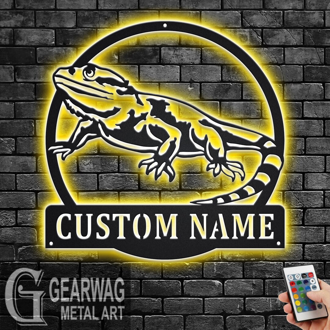 Custom Bearded Dragon Metal Wall Art With LED Light, Personalized ...
