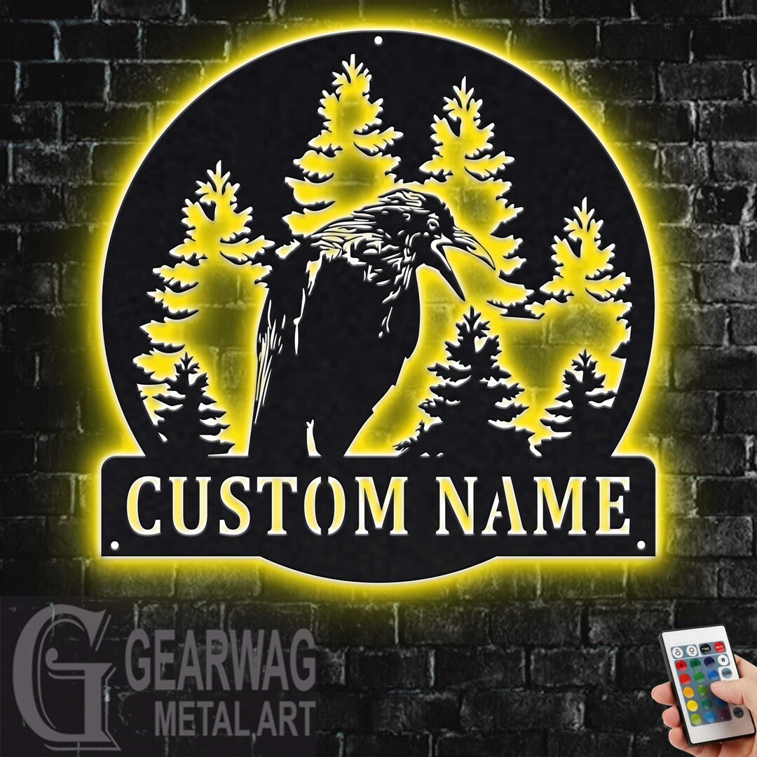 Custom Black Crow Metal Sign With LED: Personalized Raven Decor - Etsy