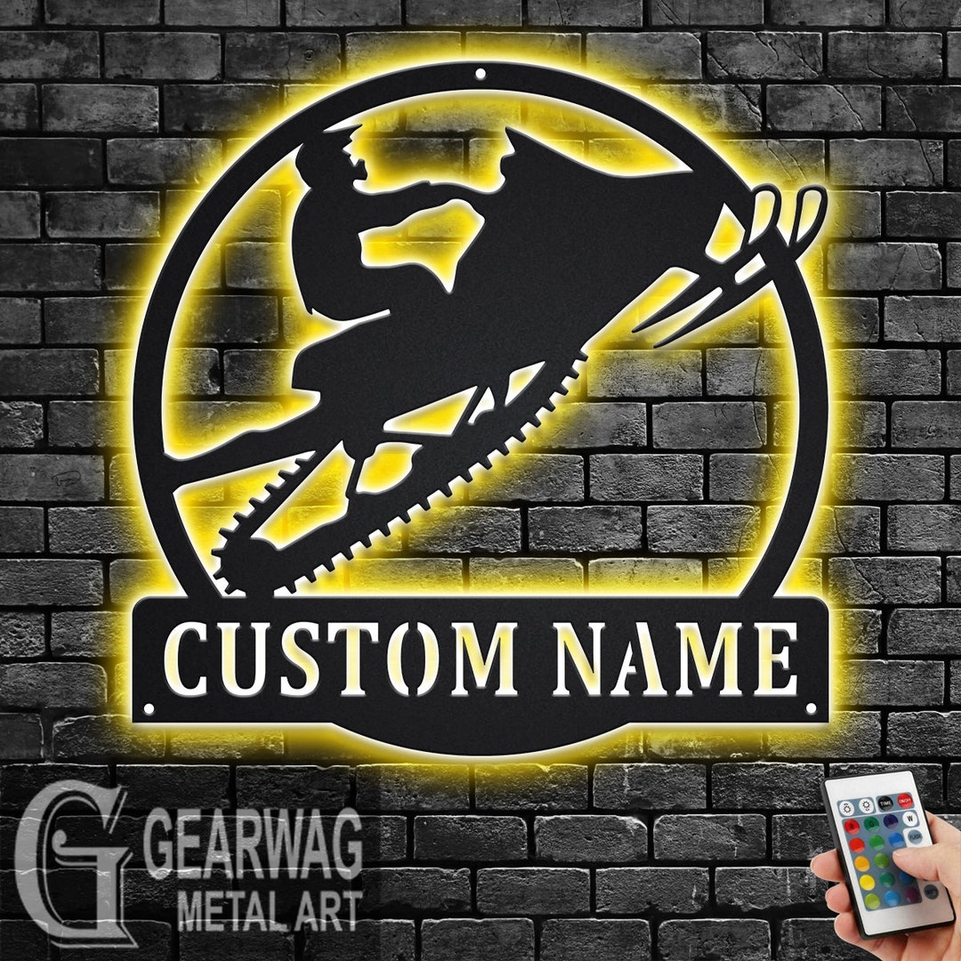 Custom Man Snowmobile Metal Wall Art With LED Light, Personalized ...