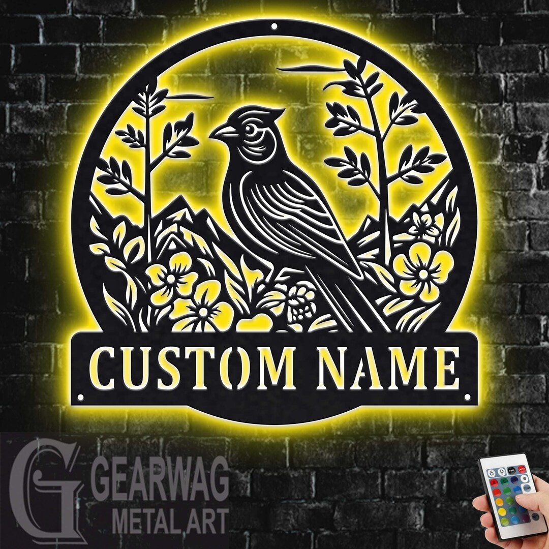 Custom Cardinal Bird Metal Sign: LED Room Decor - Etsy