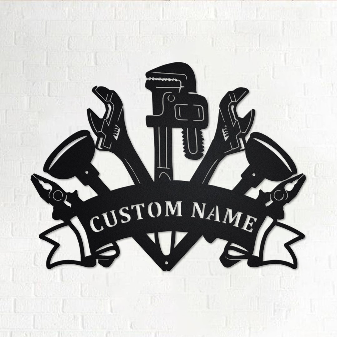 Custom Plumber Tools Metal Wall Art, Personalized Plumber Name Sign ...