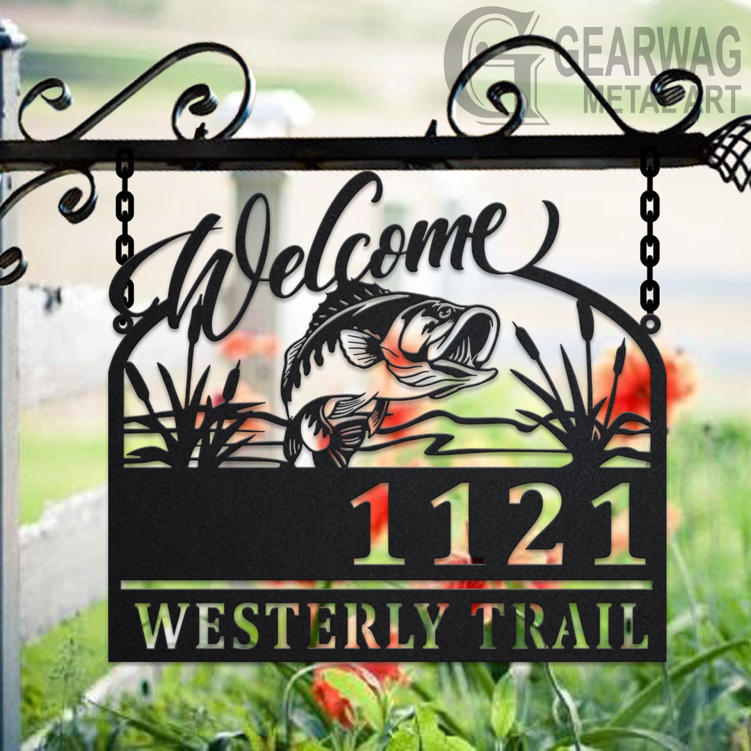Personalized Bass Fishing Welcome Sign: Metal Address Plaque, House ...