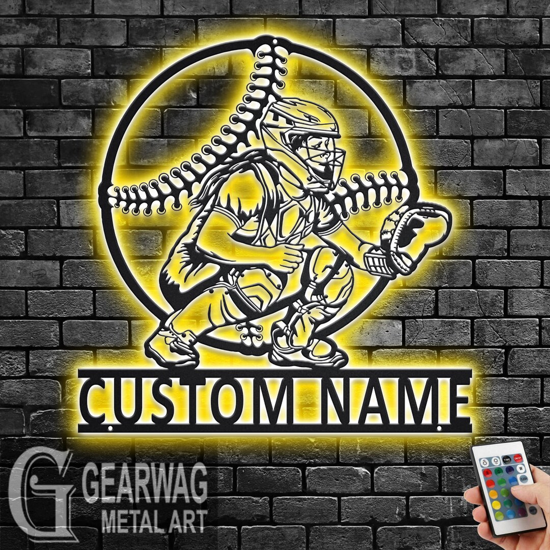 Custom Softball Player Metal Wall Art With LED Light, Personalized ...