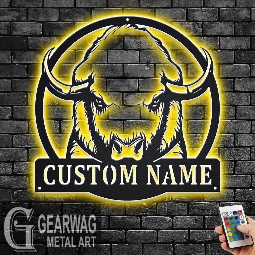 Custom Bison Head Metal Wall Art With LED Lights - Etsy