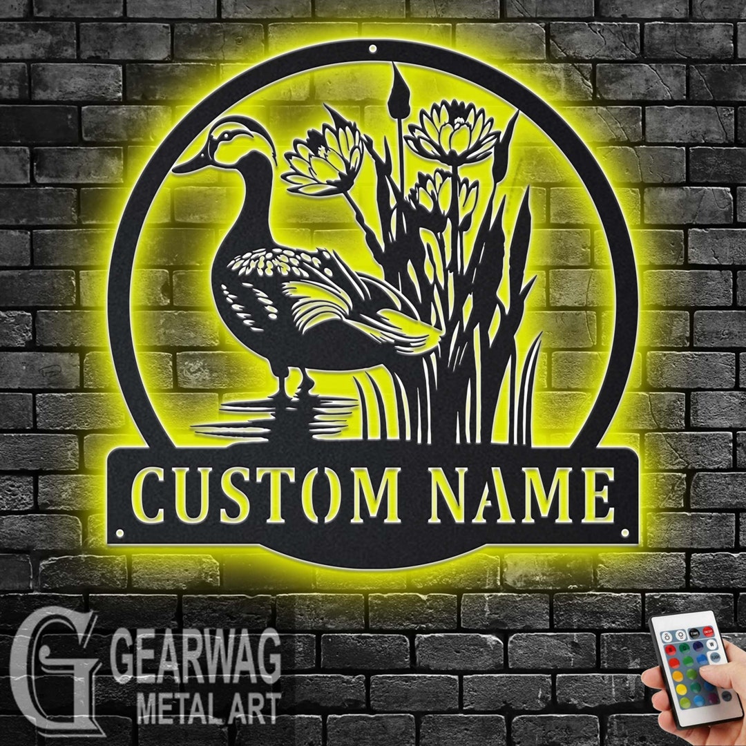 Custom Duck Metal Sign With LED Light, Personalized Duck Name Sign ...