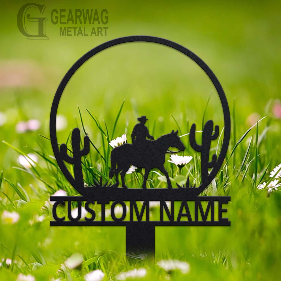 Personalized Cowboy Garden Sign, Metal Yard Art, Custom Cowboy Garden ...