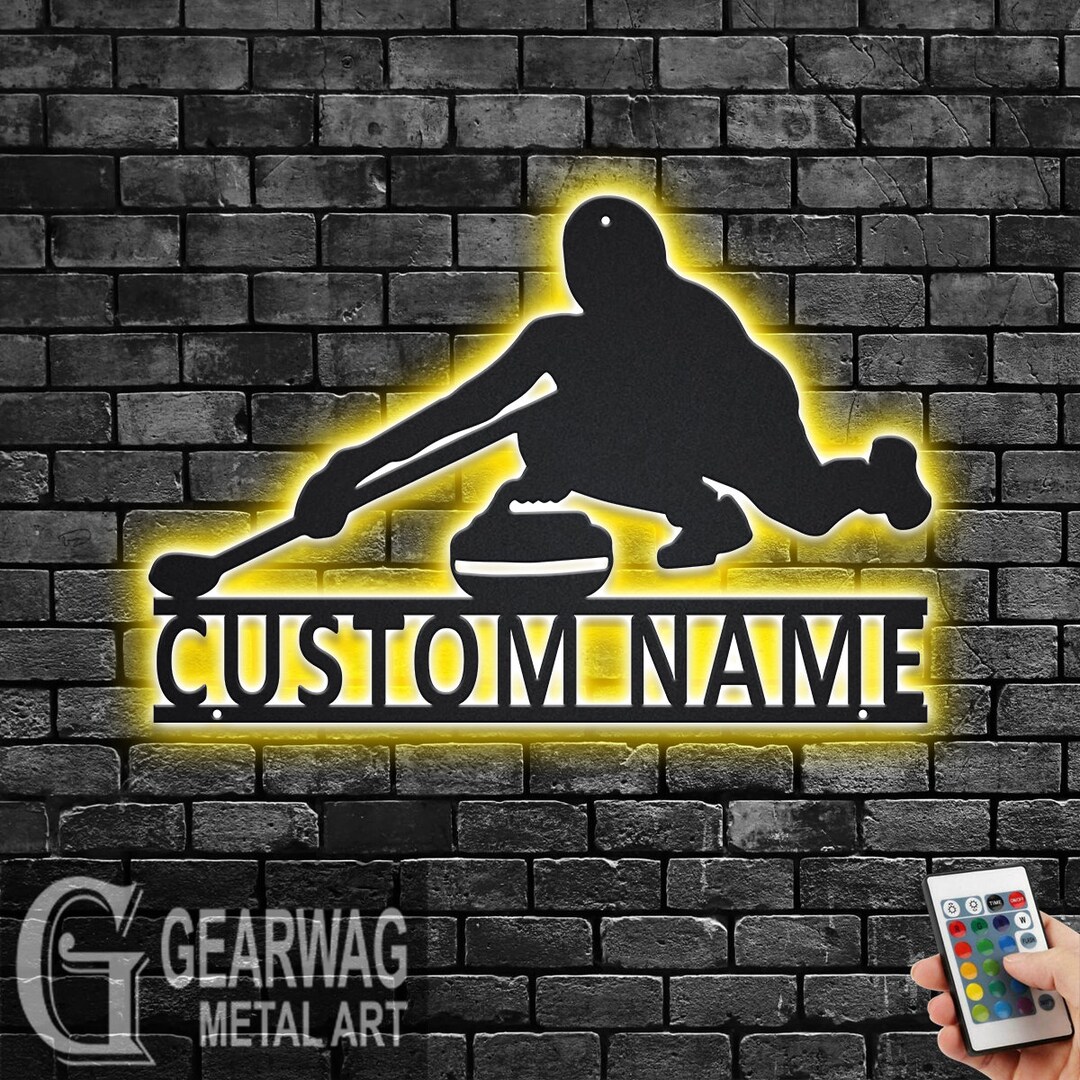 Custom Curling Metal Wall Art With LED Light, Personalized Curling ...