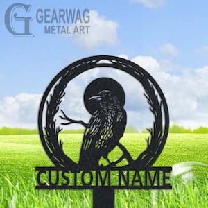Personalized Black Crow Garden Sign, Metal Yard Art, Custom Raven Bird ...