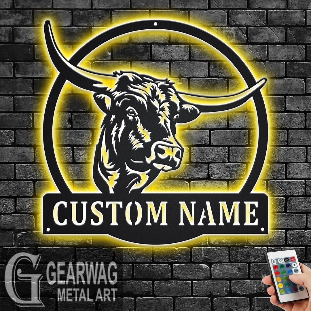 Custom Longhorn Head Metal Wall Art With LED Light - Etsy