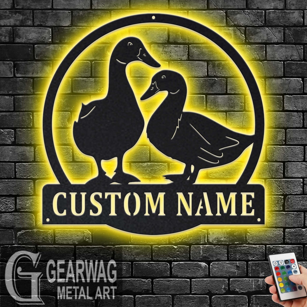Custom Duck Metal Sign With LED Light, Personalized Duck Name Sign ...